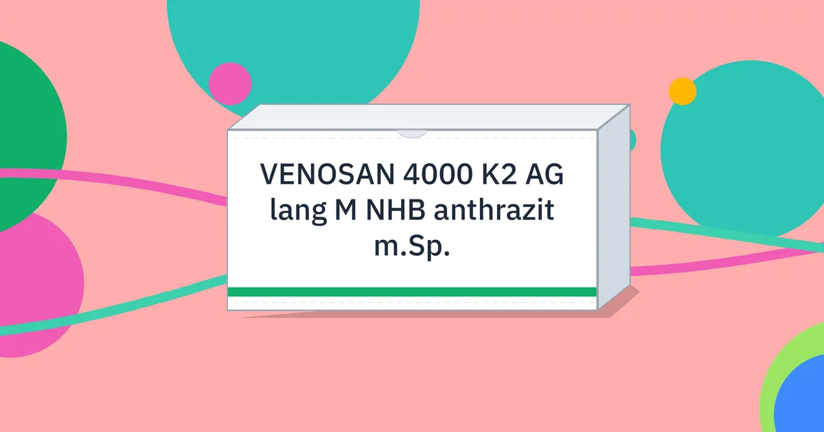 Symbolbild: Packung mit der Aufschrift VENOSAN 4000 K2 AG lang M NHB anthrazit m.Sp. (PZN 16601753) – Verfügbarkeit und Bezug in Apotheken in Frankfurt am Main