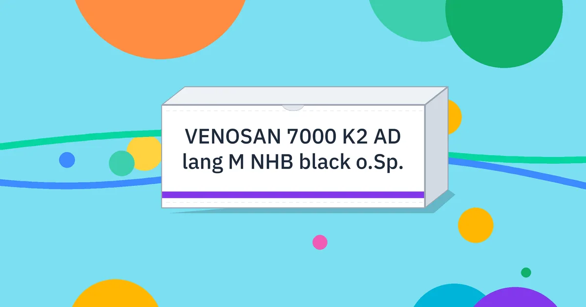 Symbolbild: Packung mit der Aufschrift VENOSAN 7000 K2 AD lang M NHB black o.Sp. (PZN 14435693) – Verfügbarkeit und Bezug in Apotheken in Frankfurt am Main