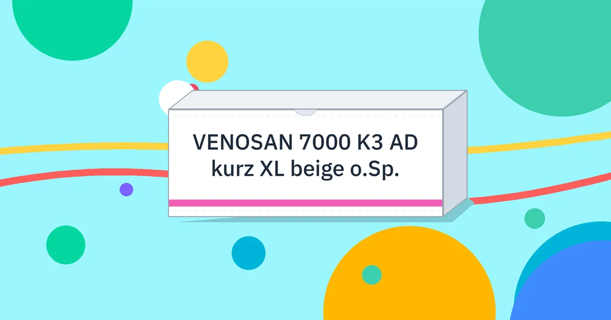 Symbolbild: Packung mit der Aufschrift VENOSAN 7000 K3 AD kurz XL beige o.Sp. (PZN 14435078) – Verfügbarkeit und Bezug in Apotheken in Frankfurt am Main