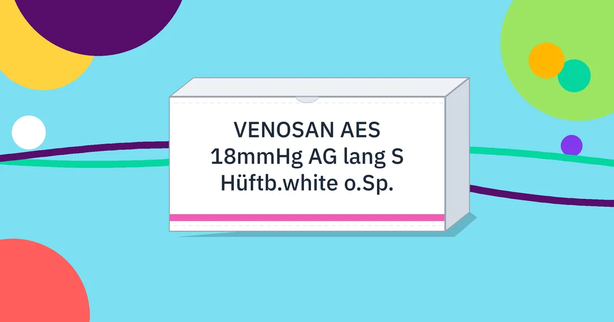 Symbolbild: Packung mit der Aufschrift VENOSAN AES 18mmHg AG lang S Hüftb.white o.Sp. (PZN 15323370) – Verfügbarkeit und Bezug in Apotheken in Frankfurt am Main