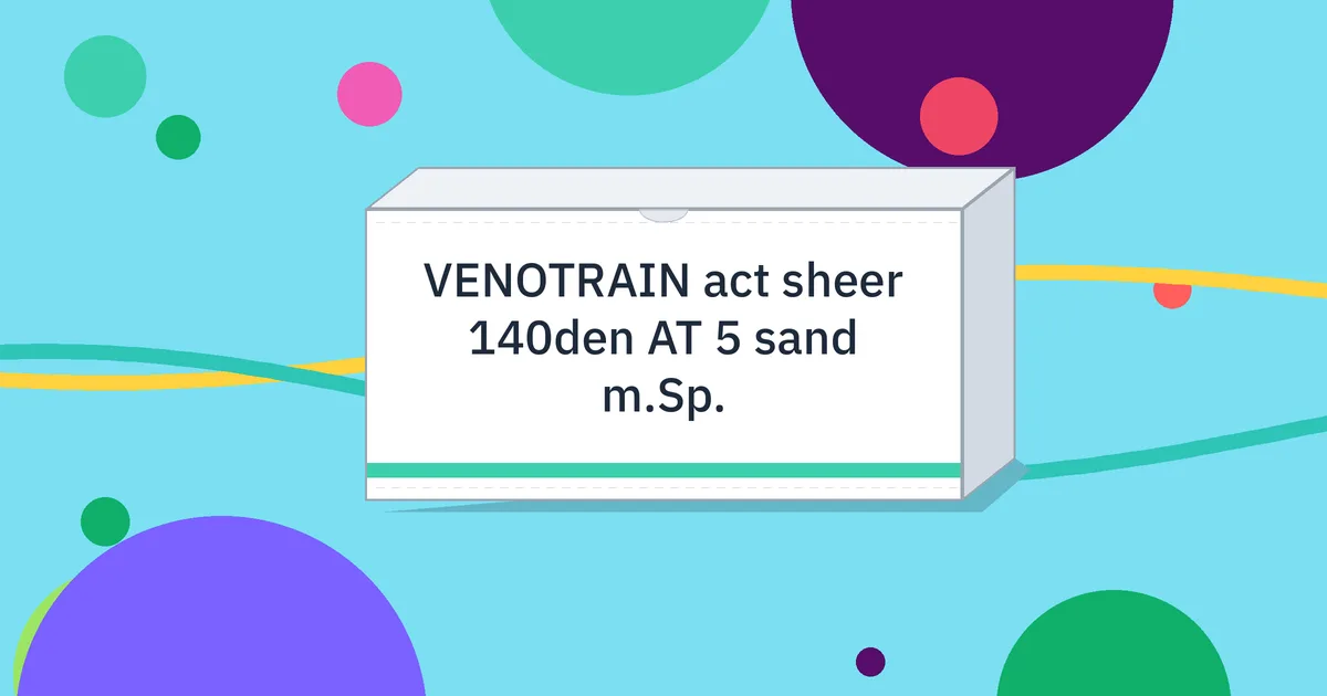 Symbolbild: Packung mit der Aufschrift VENOTRAIN act sheer 140den AT 5 sand m.Sp. (PZN 16207447) – Verfügbarkeit und Bezug in Apotheken in Frankfurt am Main