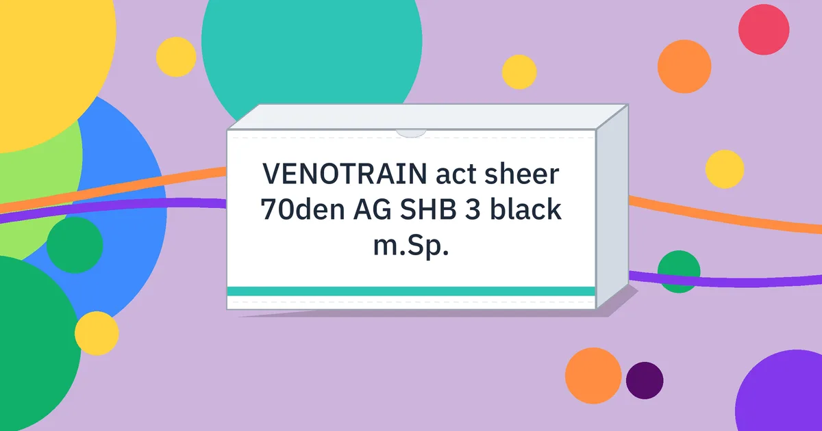Symbolbild: Packung mit der Aufschrift VENOTRAIN act sheer 70den AG SHB 3 black m.Sp. (PZN 16208062) – Verfügbarkeit und Bezug in Apotheken in Frankfurt am Main