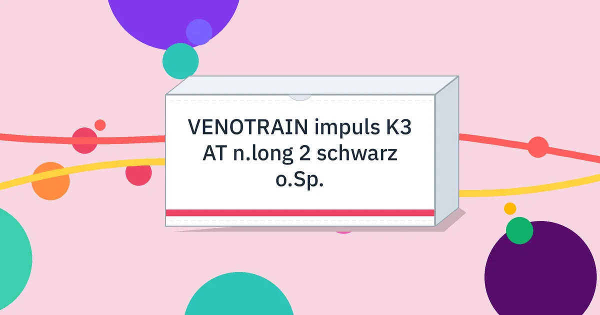 Symbolbild: Packung mit der Aufschrift VENOTRAIN impuls K3 AT n.long 2 schwarz o.Sp. (PZN 19356484) – Verfügbarkeit und Bezug in Apotheken in Frankfurt am Main