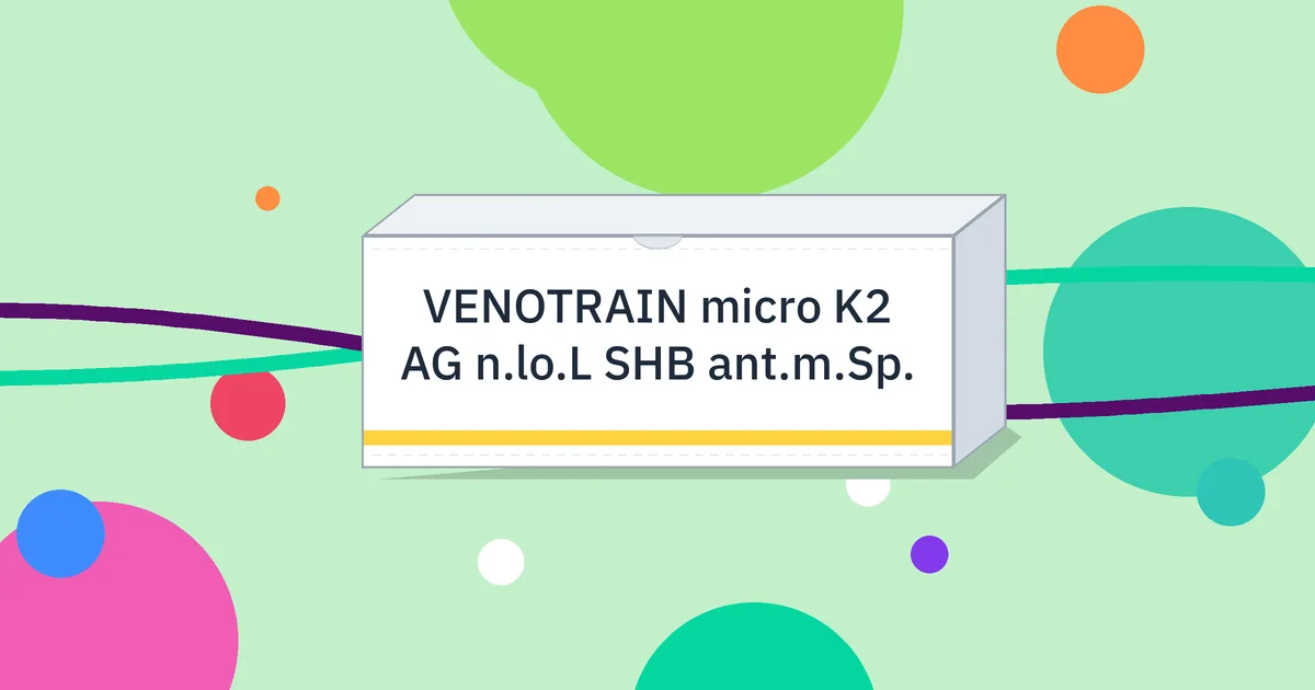 Symbolbild: Packung mit der Aufschrift VENOTRAIN micro K2 AG n.lo.L SHB ant.m.Sp. (PZN 11063280) – Verfügbarkeit und Bezug in Apotheken in Frankfurt am Main