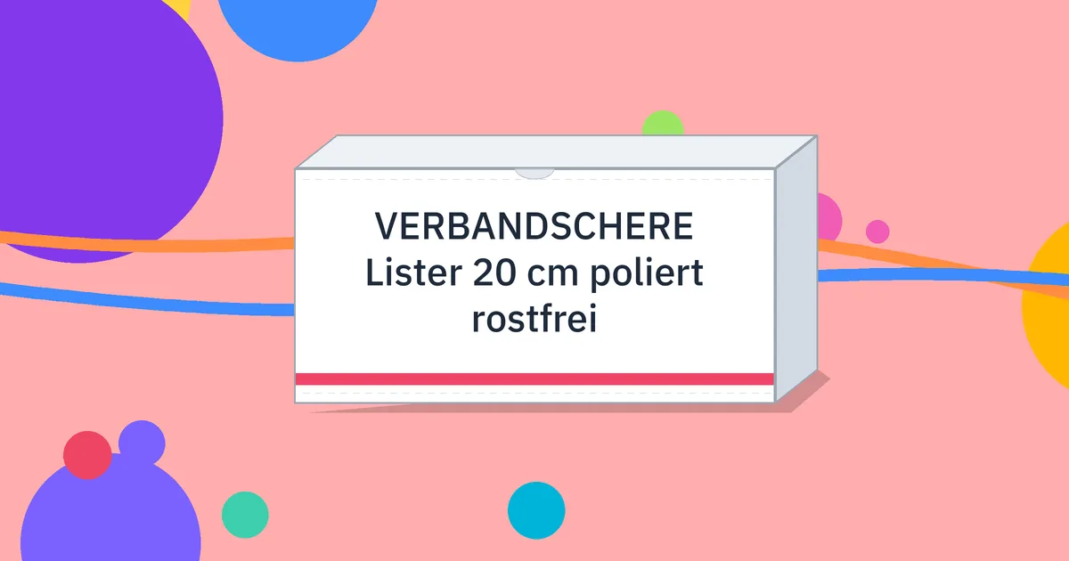 Symbolbild: Packung mit der Aufschrift VERBANDSCHERE Lister 20 cm poliert rostfrei (PZN 00523531) – Verfügbarkeit und Bezug in Apotheken in Frankfurt am Main