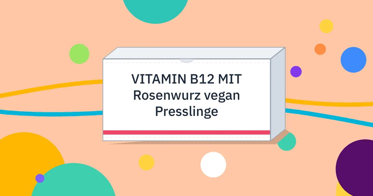 Symbolbild: Packung mit der Aufschrift VITAMIN B12 MIT Rosenwurz vegan Presslinge (PZN 16763450) – Verfügbarkeit und Bezug in Apotheken in Frankfurt am Main