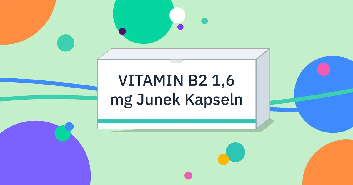 Symbolbild: Packung mit der Aufschrift VITAMIN B2 1,6 mg Junek Kapseln (PZN 10051990) – Verfügbarkeit und Bezug in Apotheken in Frankfurt am Main