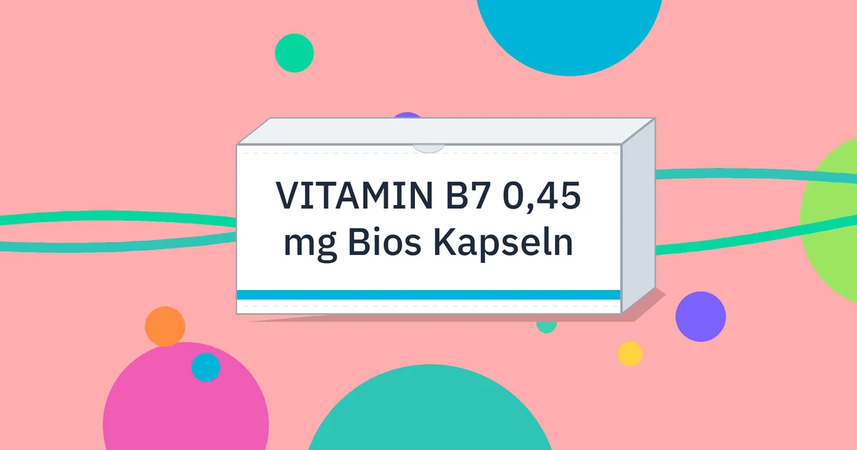 Symbolbild: Packung mit der Aufschrift VITAMIN B7 0,45 mg Bios Kapseln (PZN 09748651) – Verfügbarkeit und Bezug in Apotheken in Frankfurt am Main