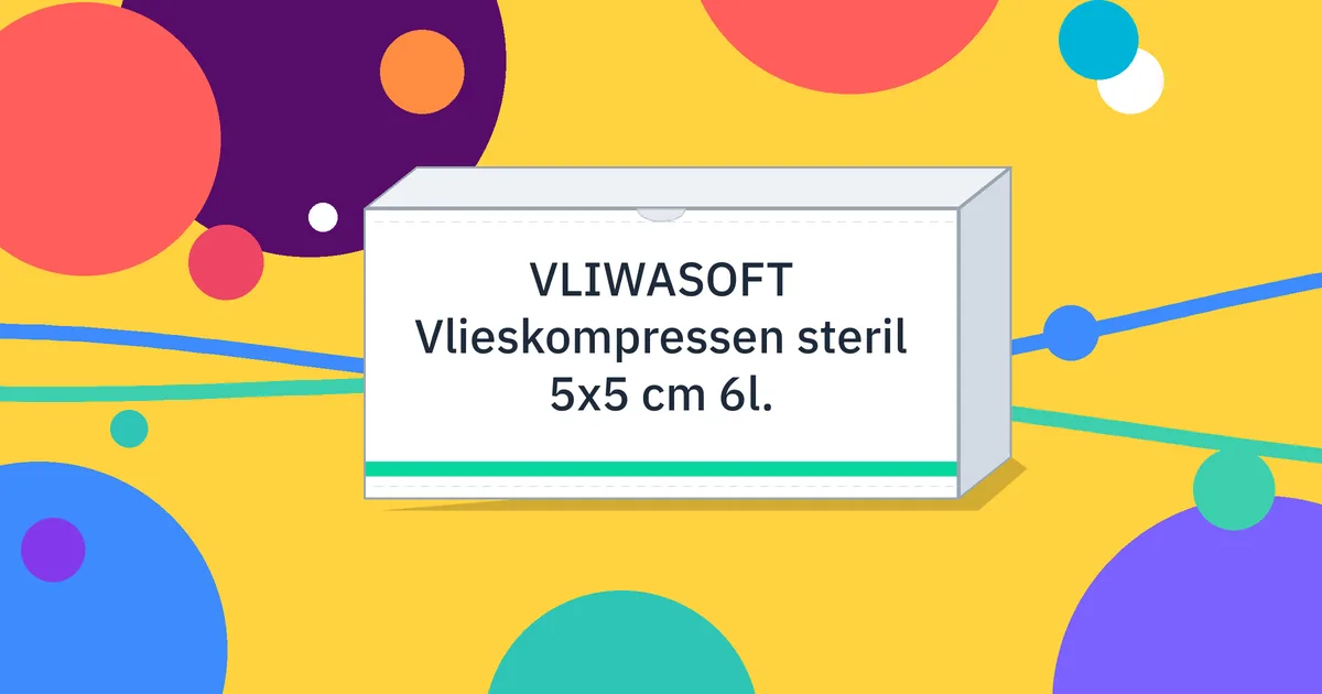 Symbolbild: Packung mit der Aufschrift VLIWASOFT Vlieskompressen steril 5x5 cm 6l. (PZN 15660038) – Verfügbarkeit und Bezug in Apotheken in Frankfurt am Main