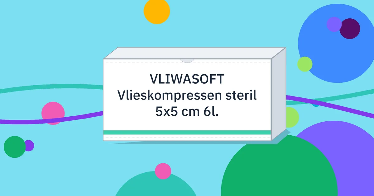 Symbolbild: Packung mit der Aufschrift VLIWASOFT Vlieskompressen steril 5x5 cm 6l. (PZN 19704382) – Verfügbarkeit und Bezug in Apotheken in Frankfurt am Main