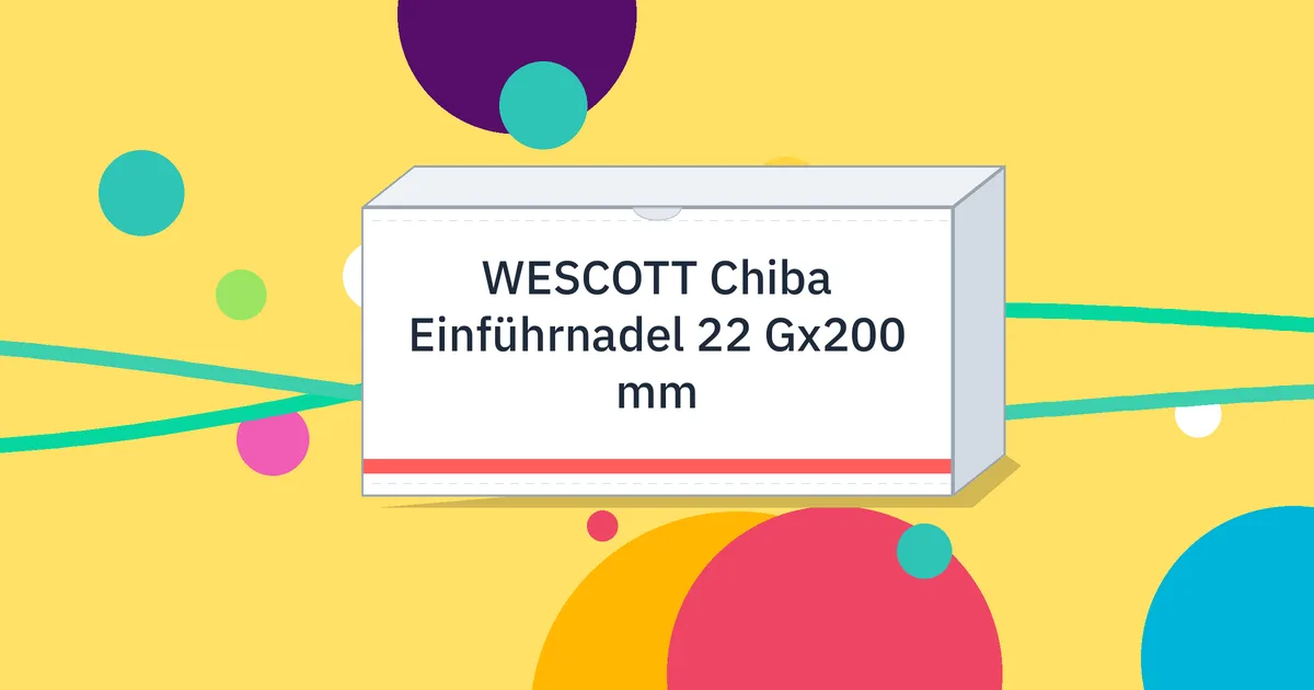 Symbolbild: Packung mit der Aufschrift WESCOTT Chiba Einführnadel 22 Gx200 mm (PZN 16920731) – Verfügbarkeit und Bezug in Apotheken in Frankfurt am Main