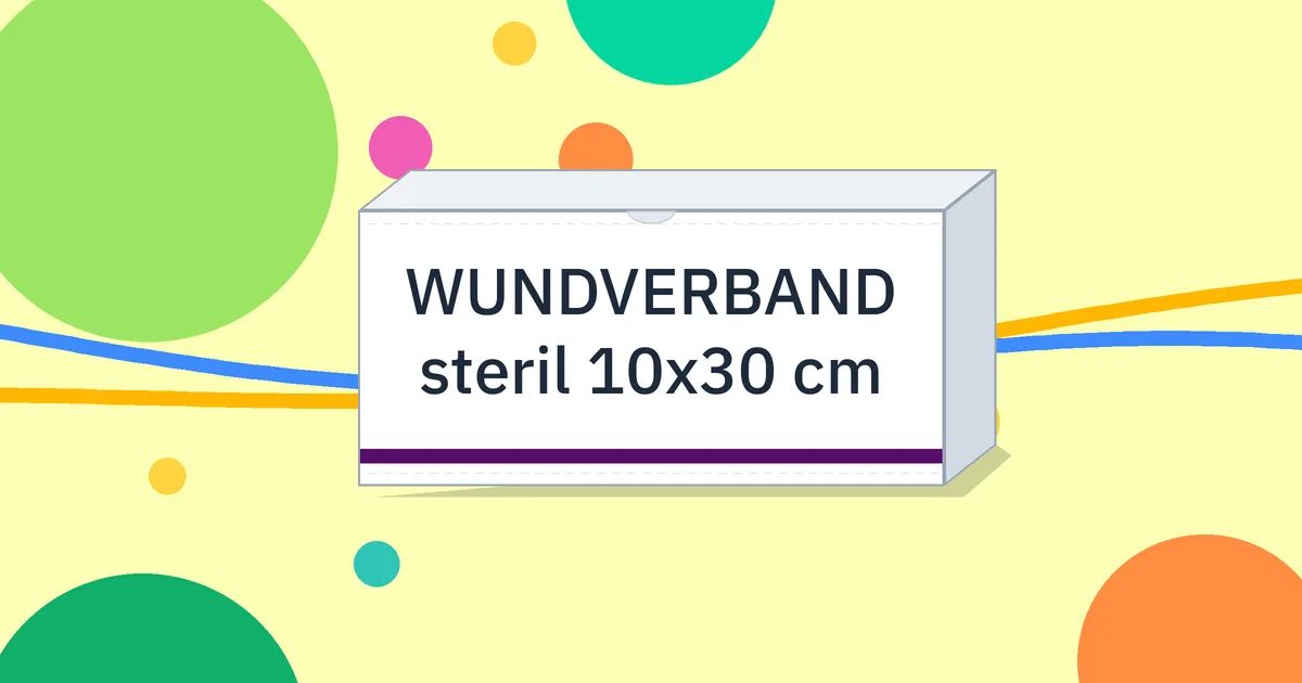 Symbolbild: Packung mit der Aufschrift WUNDVERBAND steril 10x30 cm (PZN 10821554) – Verfügbarkeit und Bezug in Apotheken in Frankfurt am Main