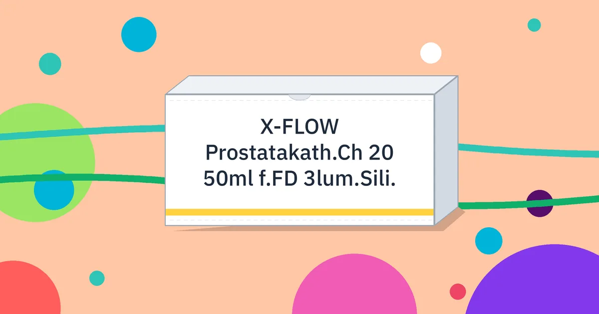 Symbolbild: Packung mit der Aufschrift X-FLOW Prostatakath.Ch 20 50ml f.FD 3lum.Sili. (PZN 17508412) – Verfügbarkeit und Bezug in Apotheken in Frankfurt am Main