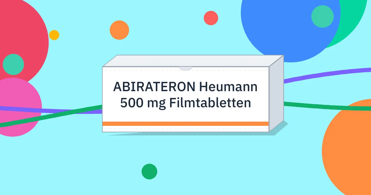 Symbolbild: Packung mit der Aufschrift ABIRATERON Heumann 500 mg Filmtabletten (PZN 17367489) – Verfügbarkeit und Bezug in Apotheken in Frankfurt am Main