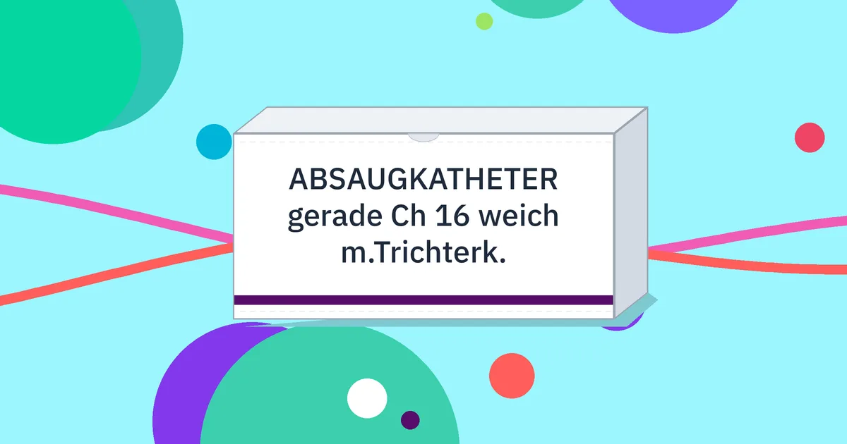 Symbolbild: Packung mit der Aufschrift ABSAUGKATHETER gerade Ch 16 weich m.Trichterk. (PZN 08888114) – Verfügbarkeit und Bezug in Apotheken in Frankfurt am Main