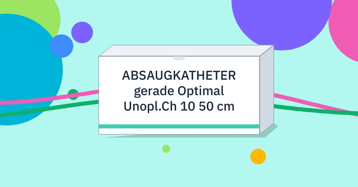 Symbolbild: Packung mit der Aufschrift ABSAUGKATHETER gerade Optimal Unopl.Ch 10 50 cm (PZN 18202017) – Verfügbarkeit und Bezug in Apotheken in Frankfurt am Main