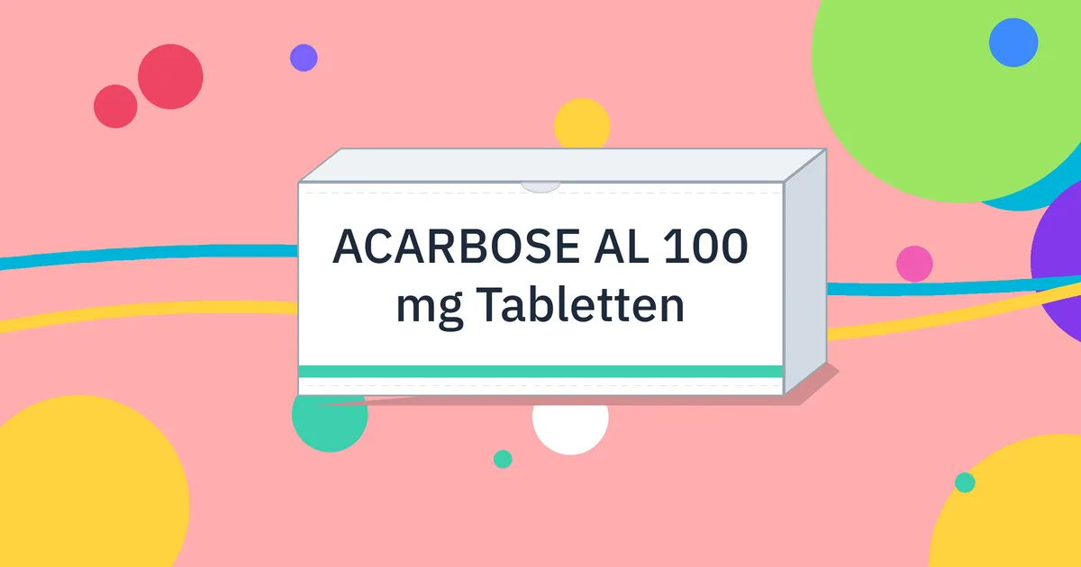 Symbolbild: Packung mit der Aufschrift ACARBOSE AL 100 mg Tabletten (PZN 01813308) – Verfügbarkeit und Bezug in Apotheken in Frankfurt am Main