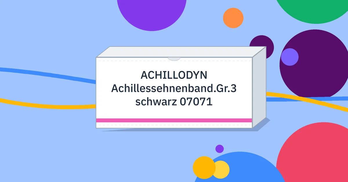 Symbolbild: Packung mit der Aufschrift ACHILLODYN Achillessehnenband.Gr.3 schwarz 07071 (PZN 00323890) – Verfügbarkeit und Bezug in Apotheken in Frankfurt am Main