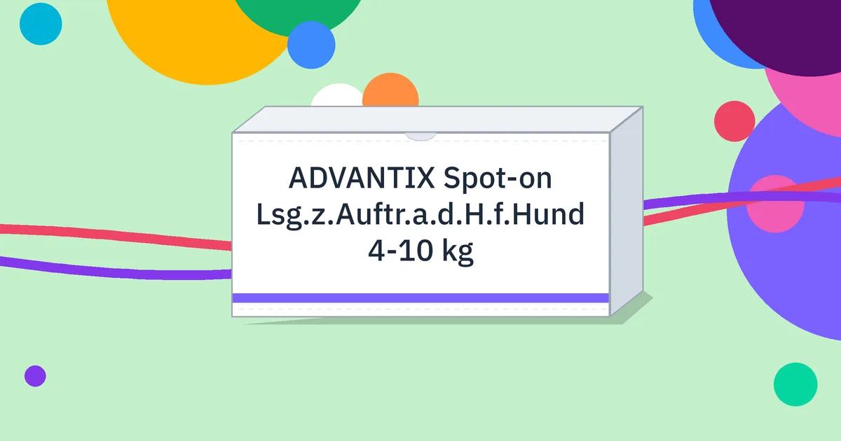 Symbolbild: Packung mit der Aufschrift ADVANTIX Spot-on Lsg.z.Auftr.a.d.H.f.Hund 4-10 kg (PZN 02362517) – Verfügbarkeit und Bezug in Apotheken in Frankfurt am Main