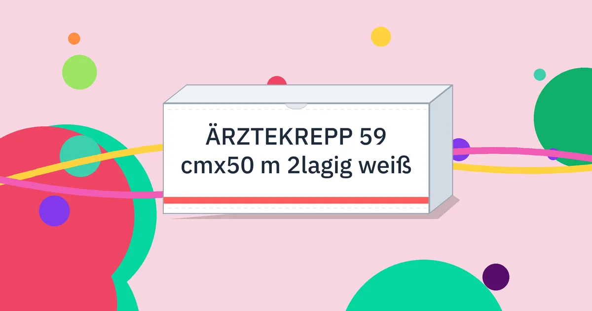 Symbolbild: Packung mit der Aufschrift ÄRZTEKREPP 59 cmx50 m 2lagig weiß (PZN 01313712) – Verfügbarkeit und Bezug in Apotheken in Frankfurt am Main