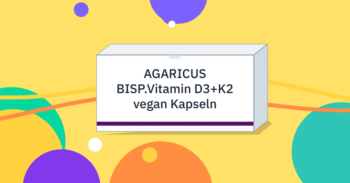 Symbolbild: Packung mit der Aufschrift AGARICUS BISP.Vitamin D3+K2 vegan Kapseln (PZN 19710715) – Verfügbarkeit und Bezug in Apotheken in Frankfurt am Main