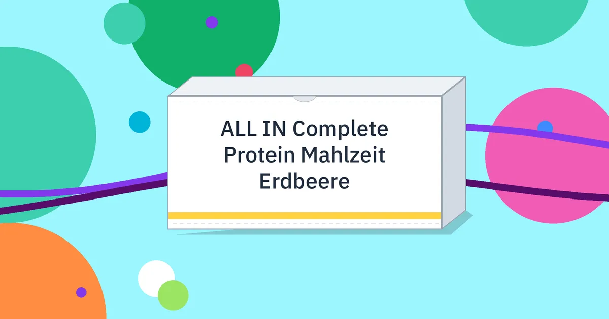 Symbolbild: Packung mit der Aufschrift ALL IN Complete Protein Mahlzeit Erdbeere (PZN 14598840) – Verfügbarkeit und Bezug in Apotheken in Frankfurt am Main