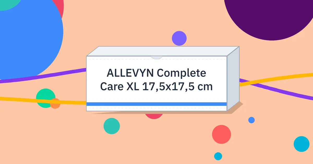 Symbolbild: Packung mit der Aufschrift ALLEVYN Complete Care XL 17,5x17,5 cm (PZN 20178473) – Verfügbarkeit und Bezug in Apotheken in Frankfurt am Main