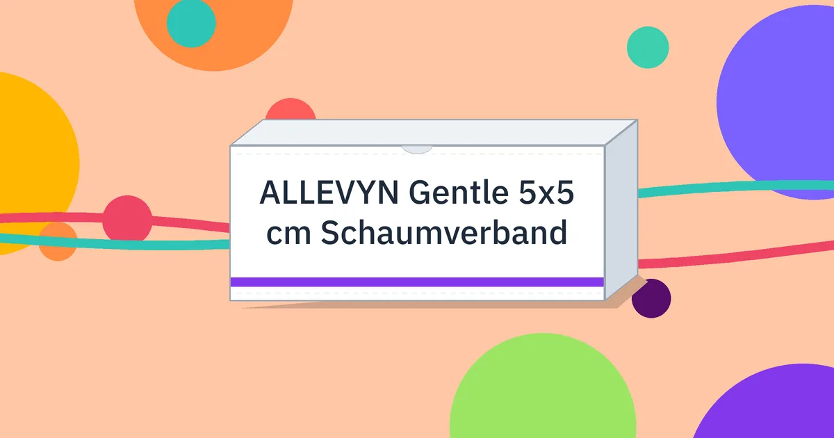 Symbolbild: Packung mit der Aufschrift ALLEVYN Gentle 5x5 cm Schaumverband (PZN 16164324) – Verfügbarkeit und Bezug in Apotheken in Frankfurt am Main