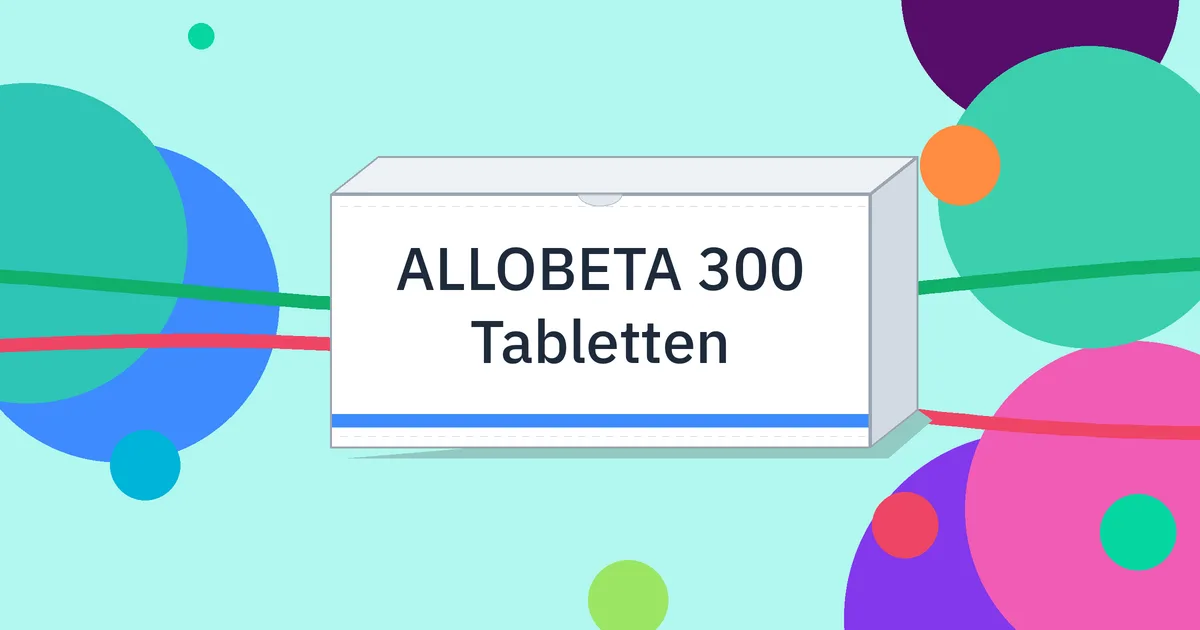 Symbolbild: Packung mit der Aufschrift ALLOBETA 300 Tabletten (PZN 06341877) – Verfügbarkeit und Bezug in Apotheken in Frankfurt am Main