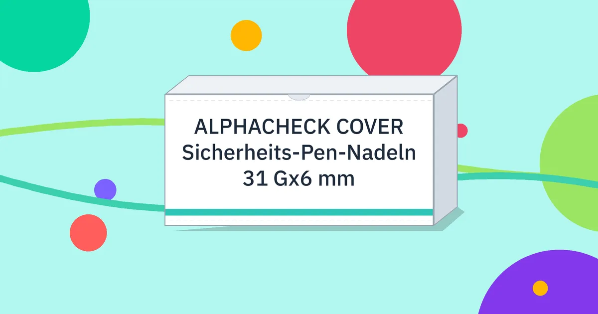 Symbolbild: Packung mit der Aufschrift ALPHACHECK COVER Sicherheits-Pen-Nadeln 31 Gx6 mm (PZN 16840222) – Verfügbarkeit und Bezug in Apotheken in Frankfurt am Main