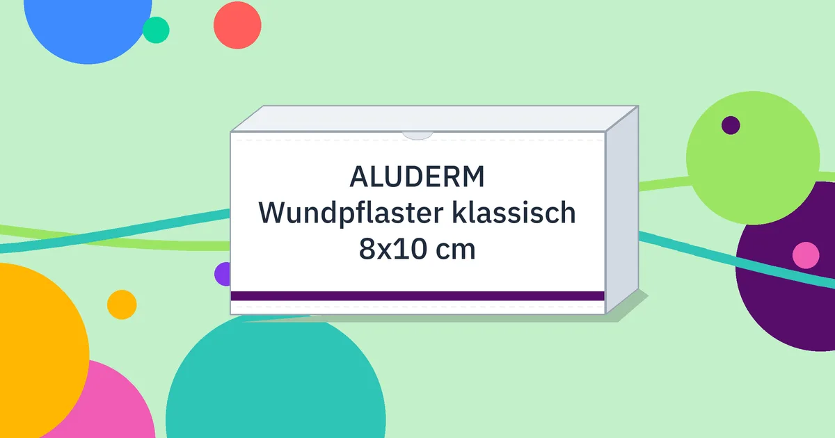Symbolbild: Packung mit der Aufschrift ALUDERM Wundpflaster klassisch 8x10 cm (PZN 19455080) – Verfügbarkeit und Bezug in Apotheken in Frankfurt am Main