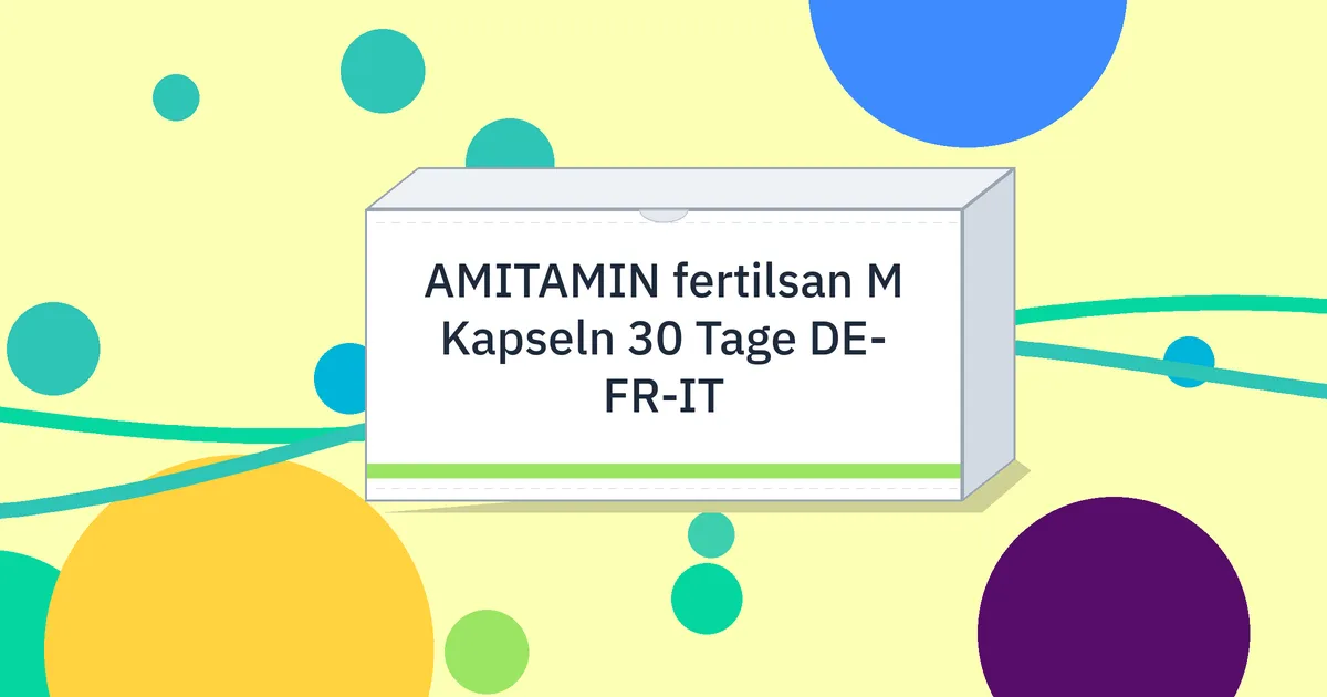 Symbolbild: Packung mit der Aufschrift AMITAMIN fertilsan M Kapseln 30 Tage DE-FR-IT (PZN 15578288) – Verfügbarkeit und Bezug in Apotheken in Frankfurt am Main