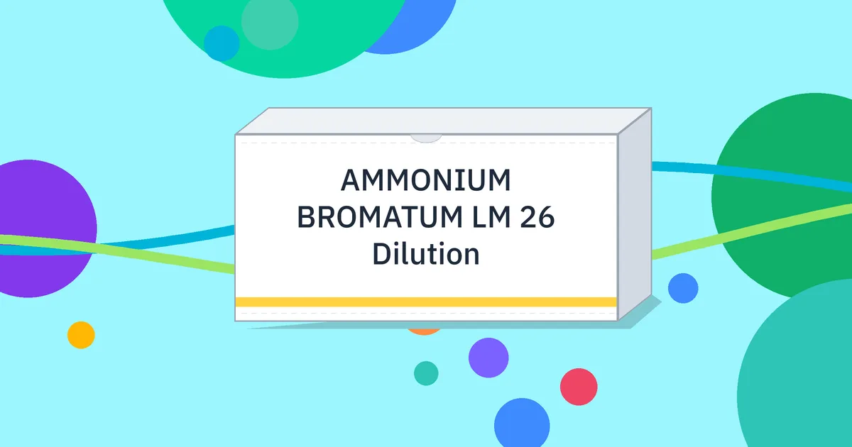 Symbolbild: Packung mit der Aufschrift AMMONIUM BROMATUM LM 26 Dilution (PZN 13320580) – Verfügbarkeit und Bezug in Apotheken in Frankfurt am Main
