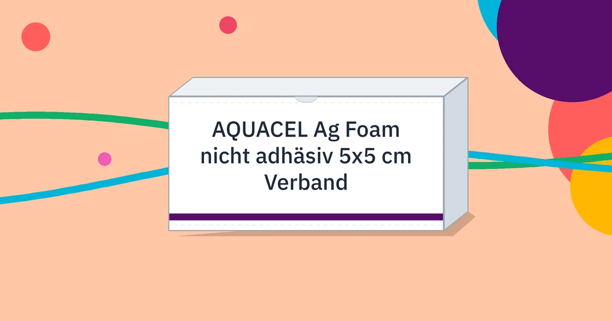Symbolbild: Packung mit der Aufschrift AQUACEL Ag Foam nicht adhäsiv 5x5 cm Verband (PZN 18123542) – Verfügbarkeit und Bezug in Apotheken in Frankfurt am Main