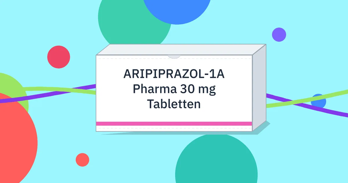 Symbolbild: Packung mit der Aufschrift ARIPIPRAZOL-1A Pharma 30 mg Tabletten (PZN 11286330) – Verfügbarkeit und Bezug in Apotheken in Frankfurt am Main