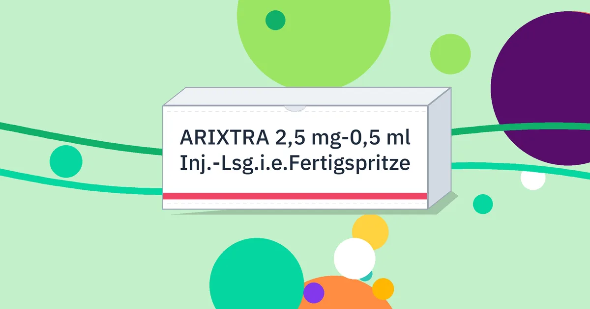 Symbolbild: Packung mit der Aufschrift ARIXTRA 2,5 mg-0,5 ml Inj.-Lsg.i.e.Fertigspritze (PZN 20546729) – Verfügbarkeit und Bezug in Apotheken in Frankfurt am Main