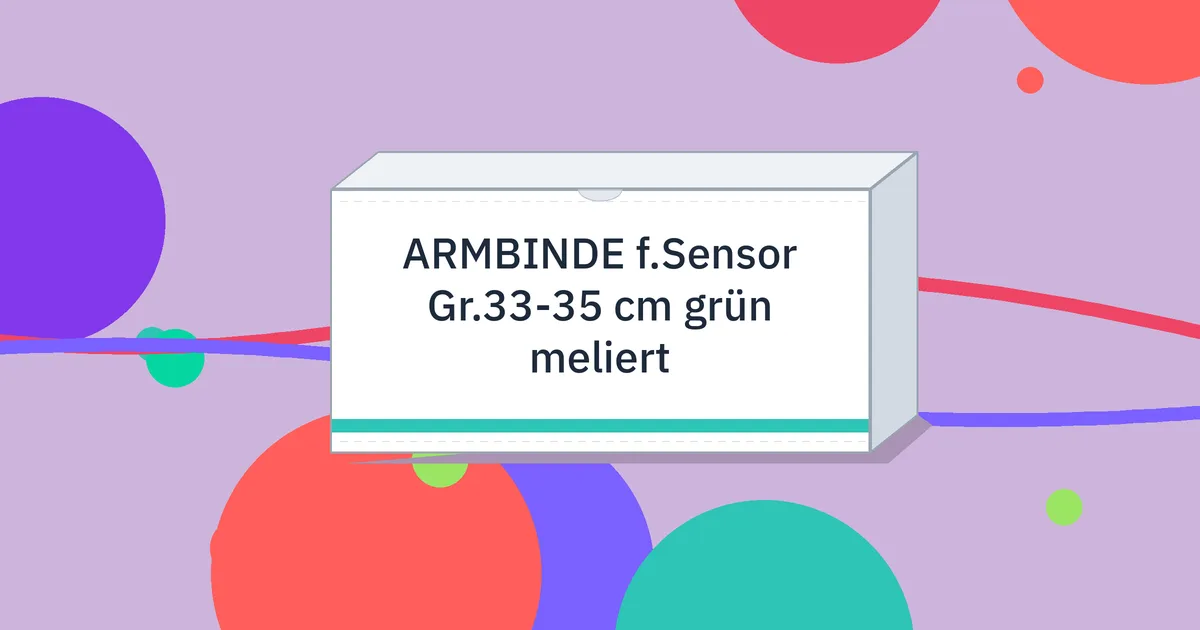 Symbolbild: Packung mit der Aufschrift ARMBINDE f.Sensor Gr.33-35 cm grün meliert (PZN 13917585) – Verfügbarkeit und Bezug in Apotheken in Frankfurt am Main