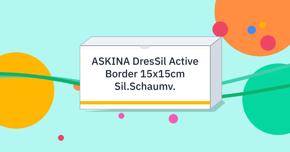 Symbolbild: Packung mit der Aufschrift ASKINA DresSil Active Border 15x15cm Sil.Schaumv. (PZN 19839923) – Verfügbarkeit und Bezug in Apotheken in Frankfurt am Main