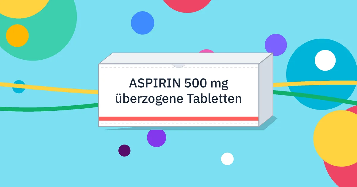 Symbolbild: Packung mit der Aufschrift ASPIRIN 500 mg überzogene Tabletten (PZN 10203603) – Verfügbarkeit und Bezug in Apotheken in Frankfurt am Main