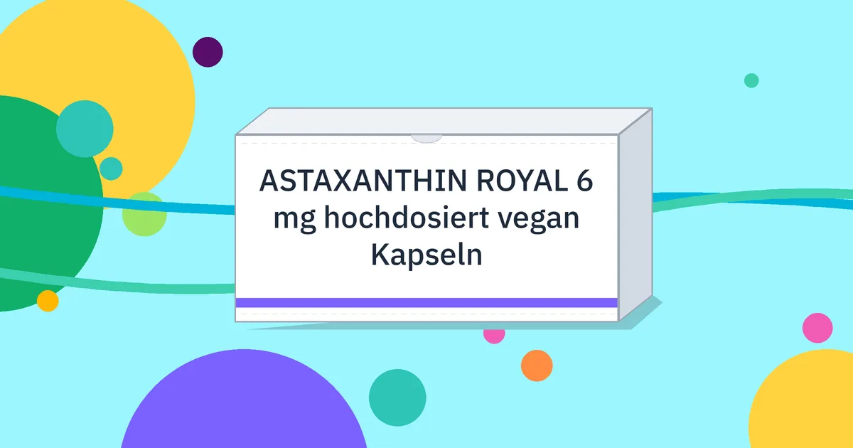 Symbolbild: Packung mit der Aufschrift ASTAXANTHIN ROYAL 6 mg hochdosiert vegan Kapseln (PZN 18053511) – Verfügbarkeit und Bezug in Apotheken in Frankfurt am Main