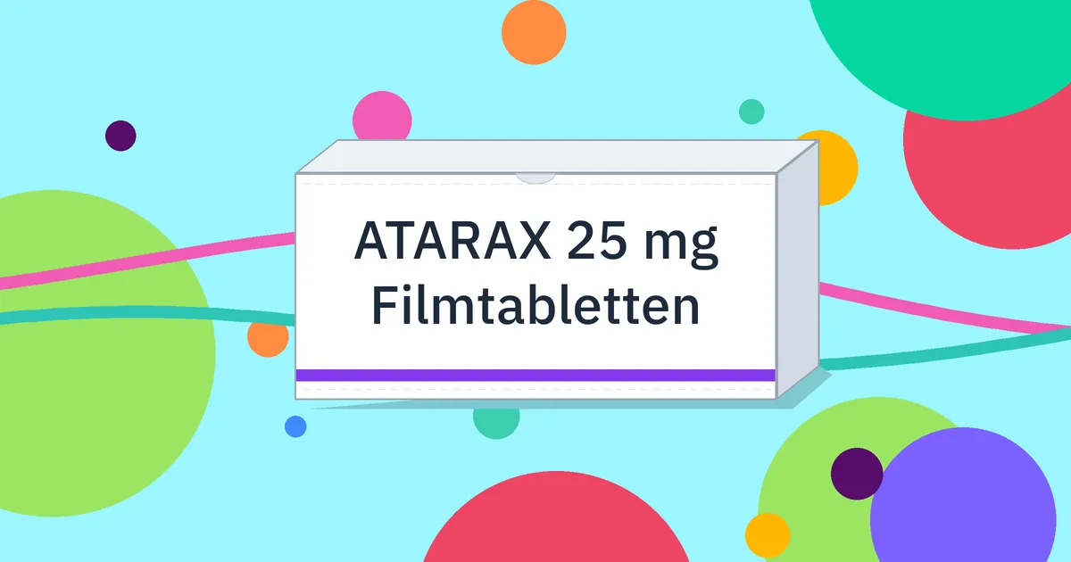 Symbolbild: Packung mit der Aufschrift ATARAX 25 mg Filmtabletten (PZN 00291061) – Verfügbarkeit und Bezug in Apotheken in Frankfurt am Main