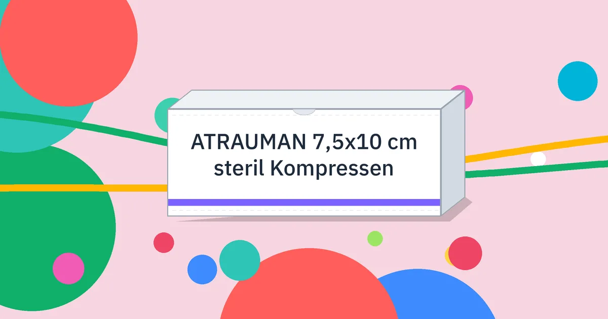 Symbolbild: Packung mit der Aufschrift ATRAUMAN 7,5x10 cm steril Kompressen (PZN 18715219) – Verfügbarkeit und Bezug in Apotheken in Frankfurt am Main