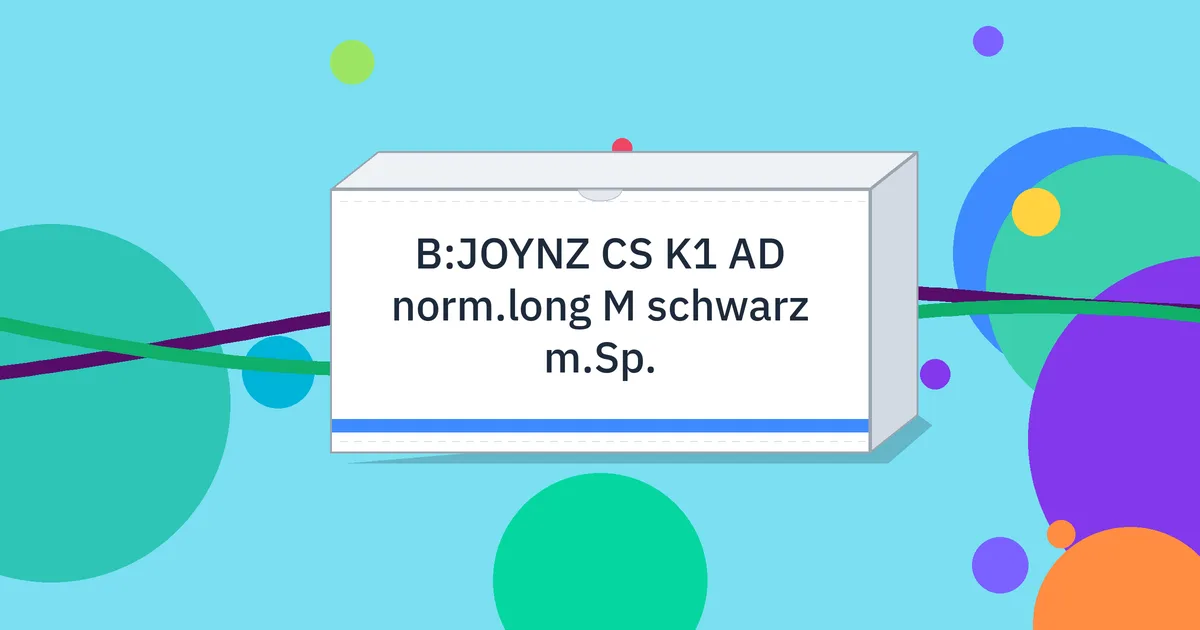 Symbolbild: Packung mit der Aufschrift B:JOYNZ CS K1 AD norm.long M schwarz m.Sp. (PZN 20524521) – Verfügbarkeit und Bezug in Apotheken in Frankfurt am Main
