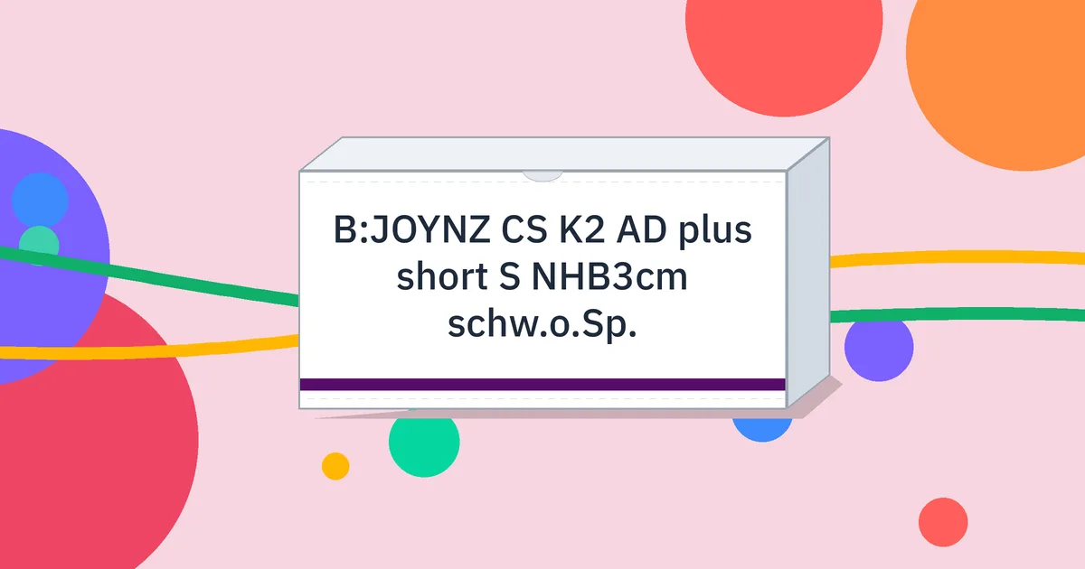 Symbolbild: Packung mit der Aufschrift B:JOYNZ CS K2 AD plus short S NHB3cm schw.o.Sp. (PZN 20530533) – Verfügbarkeit und Bezug in Apotheken in Frankfurt am Main