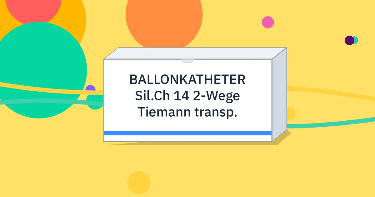 Symbolbild: Packung mit der Aufschrift BALLONKATHETER Sil.Ch 14 2-Wege Tiemann transp. (PZN 14350784) – Verfügbarkeit und Bezug in Apotheken in Frankfurt am Main