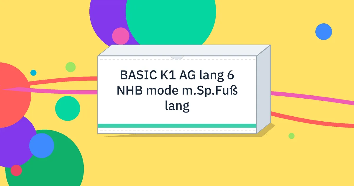Symbolbild: Packung mit der Aufschrift BASIC K1 AG lang 6 NHB mode m.Sp.Fuß lang (PZN 20261949) – Verfügbarkeit und Bezug in Apotheken in Frankfurt am Main