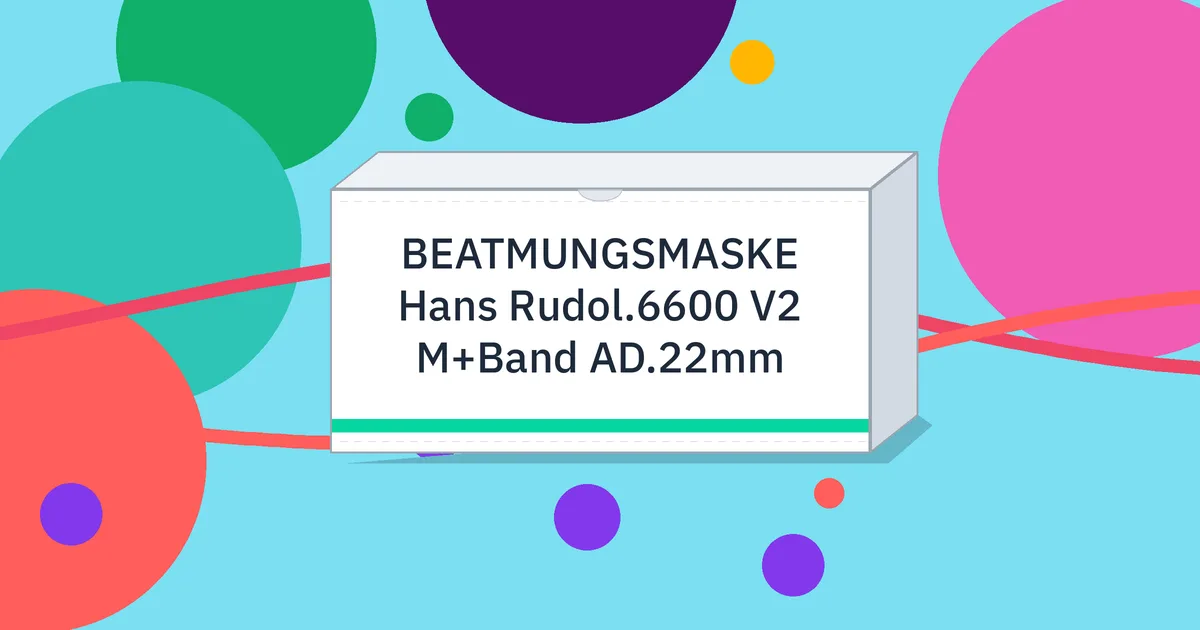 Symbolbild: Packung mit der Aufschrift BEATMUNGSMASKE Hans Rudol.6600 V2 M+Band AD.22mm (PZN 17303526) – Verfügbarkeit und Bezug in Apotheken in Frankfurt am Main