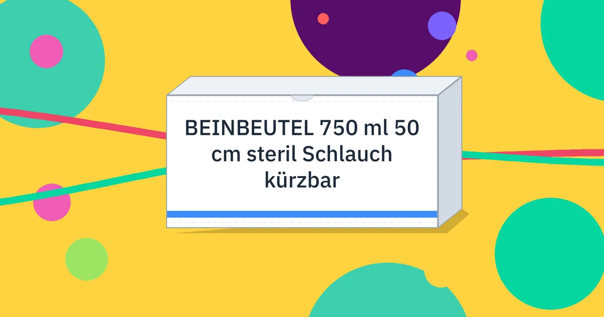 Symbolbild: Packung mit der Aufschrift BEINBEUTEL 750 ml 50 cm steril Schlauch kürzbar (PZN 03071791) – Verfügbarkeit und Bezug in Apotheken in Frankfurt am Main