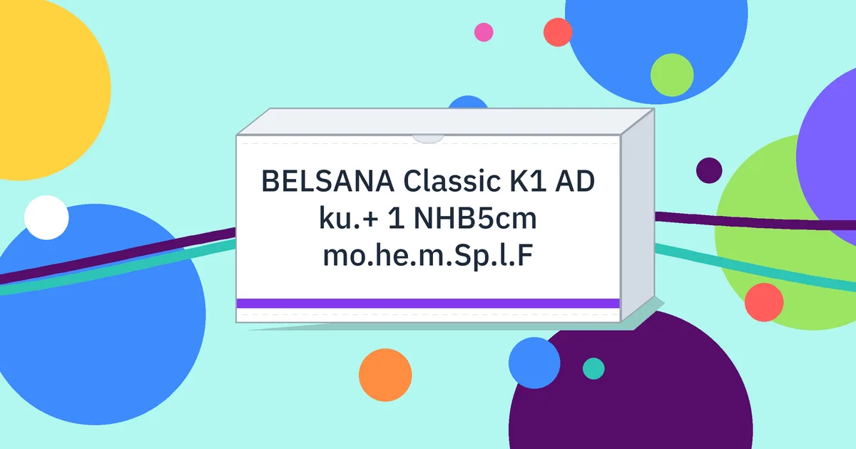 Symbolbild: Packung mit der Aufschrift BELSANA Classic K1 AD ku.+ 1 NHB5cm mo.he.m.Sp.l.F (PZN 19254358) – Verfügbarkeit und Bezug in Apotheken in Frankfurt am Main