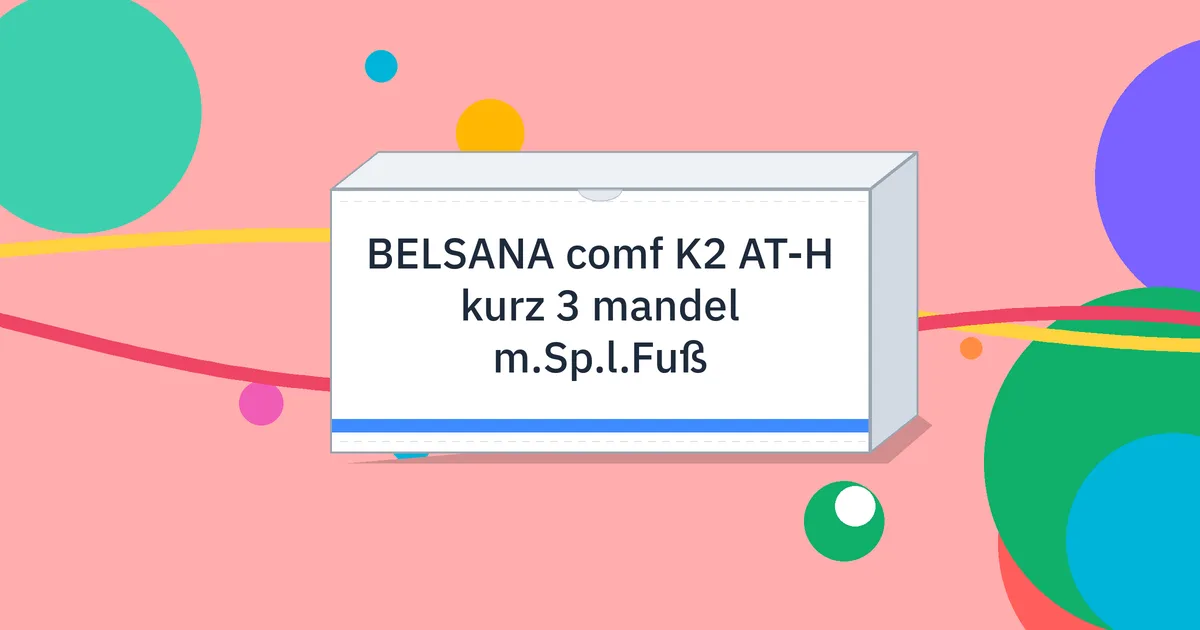 Symbolbild: Packung mit der Aufschrift BELSANA comf K2 AT-H kurz 3 mandel m.Sp.l.Fuß (PZN 12329573) – Verfügbarkeit und Bezug in Apotheken in Frankfurt am Main